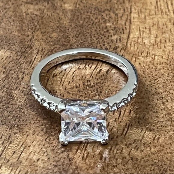 Jewelry | Princess Cut Cz Ring With Pave Band In Silver Size 6 | Poshmark